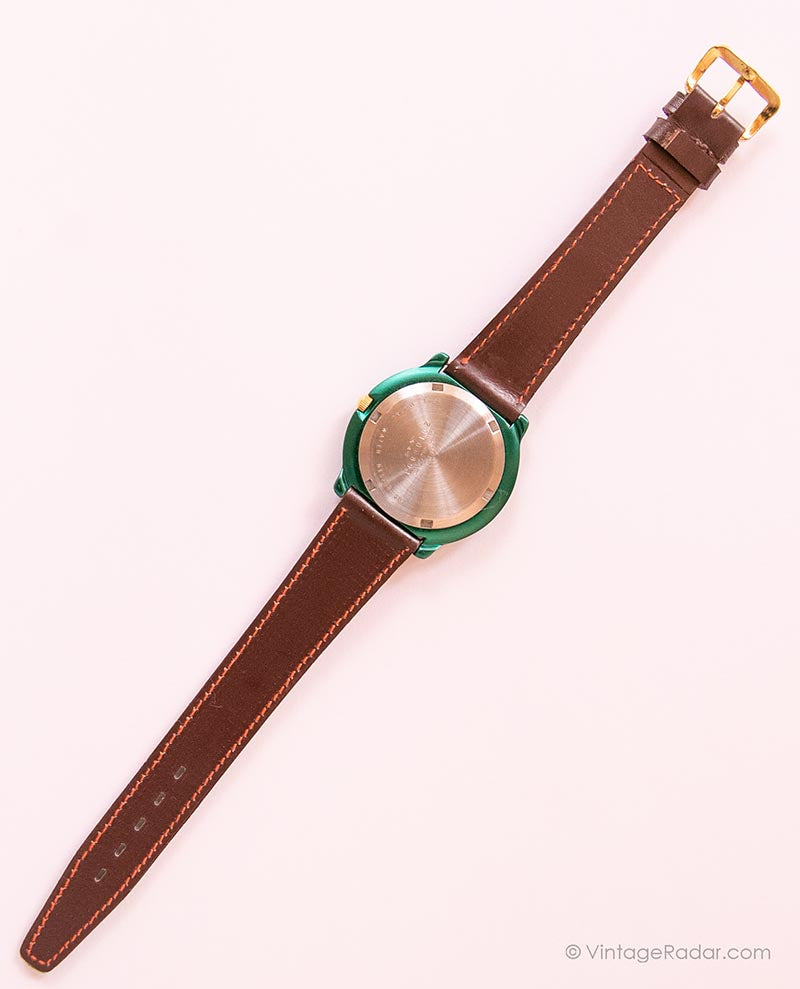 Vintage Emerald Green Adec Quartz Watch with Brown Leather Strap ...