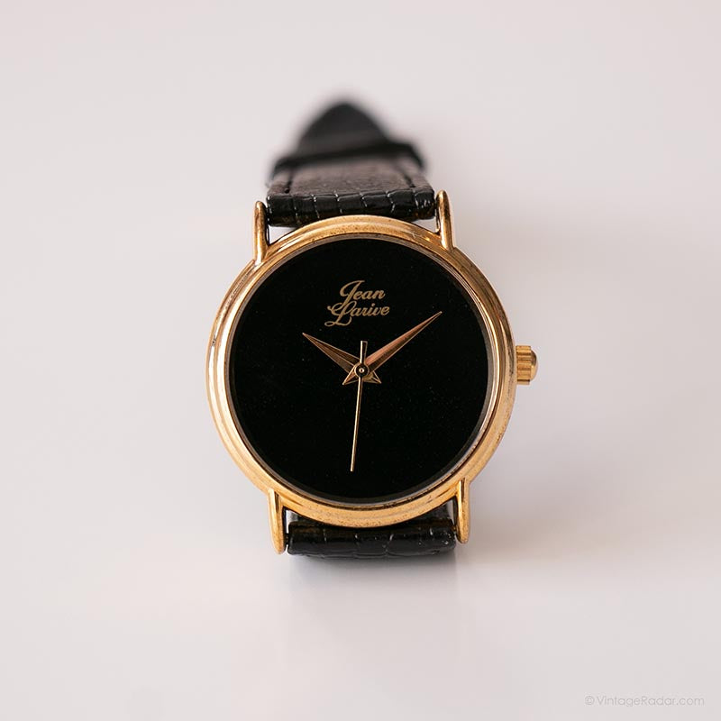 Vintage Jean Larive Mechanical Watch | Minimalist Black Watch for Her ...