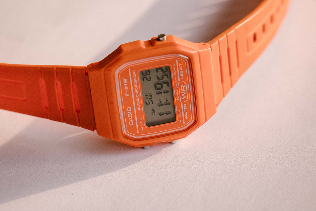 Orange Casio F-91W Alarm Chronograph WR Quartz Watch – Vintage Radar