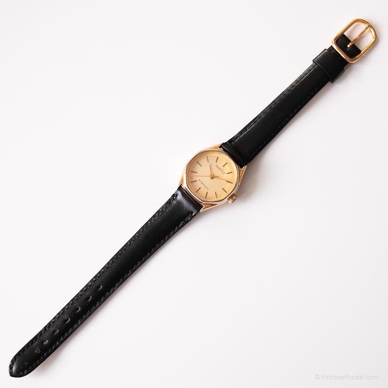 Vintage Oppida Mechanical Watch | Gold-tone Watch with Black Strap ...