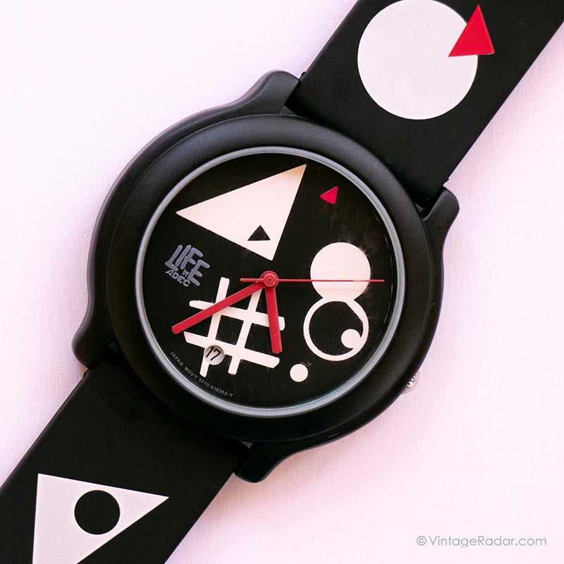 Geometric Black ADEC Watch | Fun Retro-Vintage Japan Quartz Watch ...