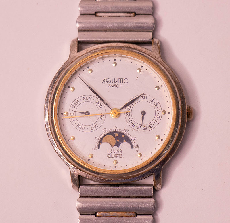 Aquatic Lunar Triple Calendar Moon Phase Quartz Watch for Parts ...