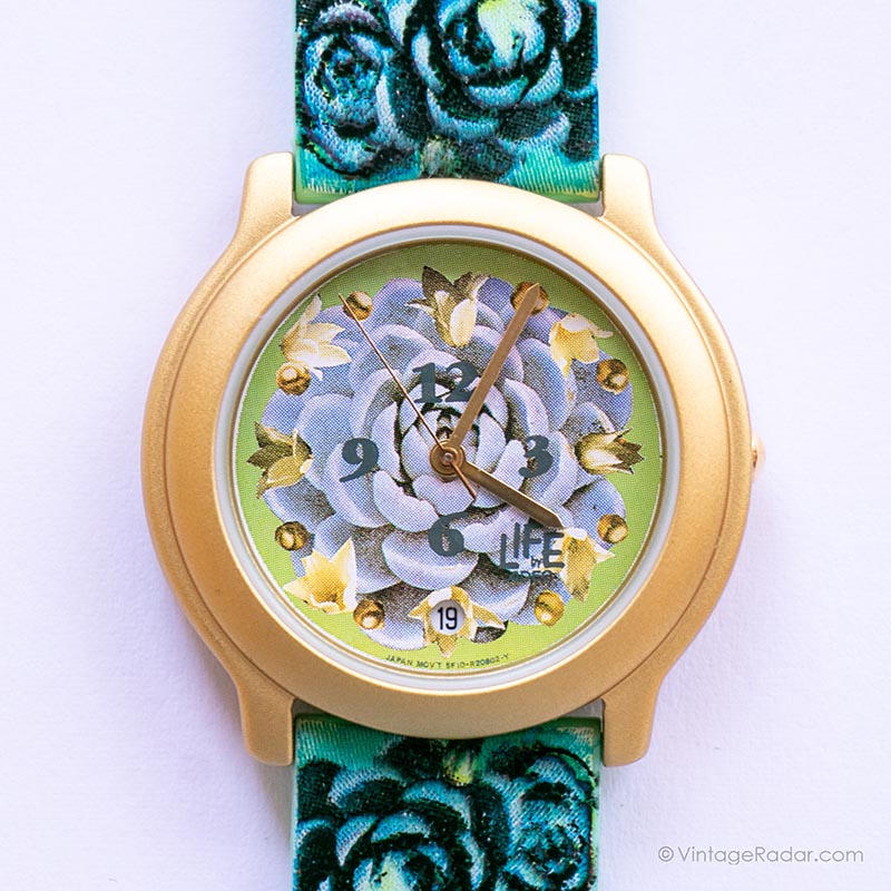 Vintage Lotus Flower LIFE by ADEC Watch | Floral Japan Quartz Watch ...