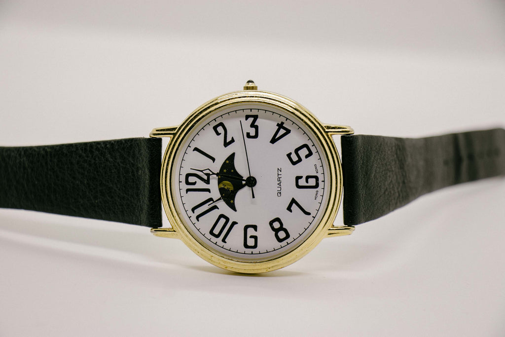 Large Moon Phase Watch for Women & Men | Gold-tone Moonphase Watch ...