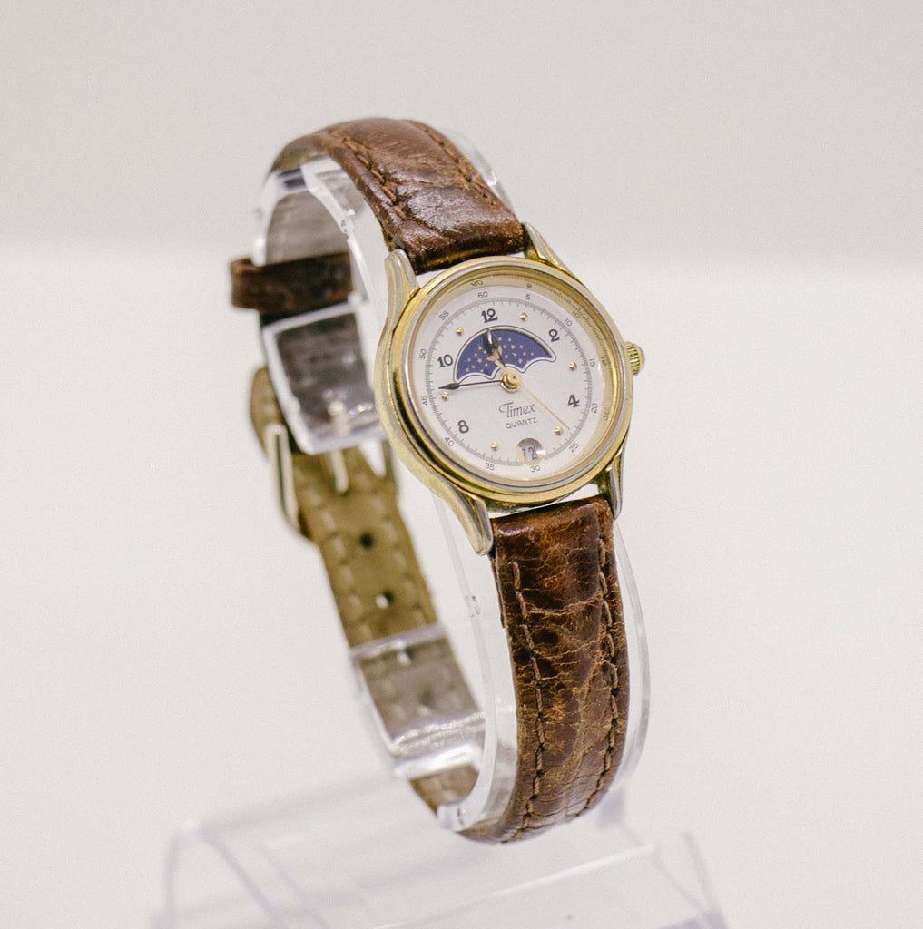 Timex Moon Phase Quartz Watch | Gold-tone Vintage Timex Ladies Watch ...