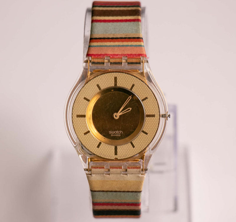 2001 THINE SFK155 Skin Swatch | Gold Tone Swatch Skin Watch – Vintage Radar