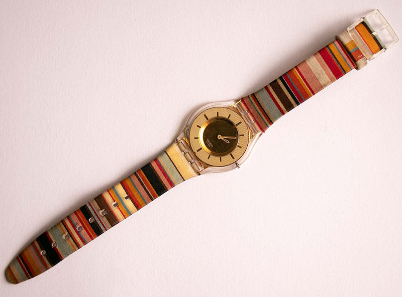 2001 THINE SFK155 Skin Swatch | Gold Tone Swatch Skin Watch – Vintage Radar