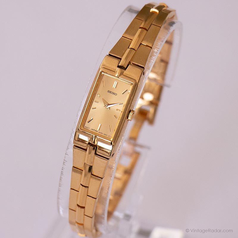 Vintage Seiko 2E20-7479 R0 Watch | Rectangular Slim Gold-tone Watch ...