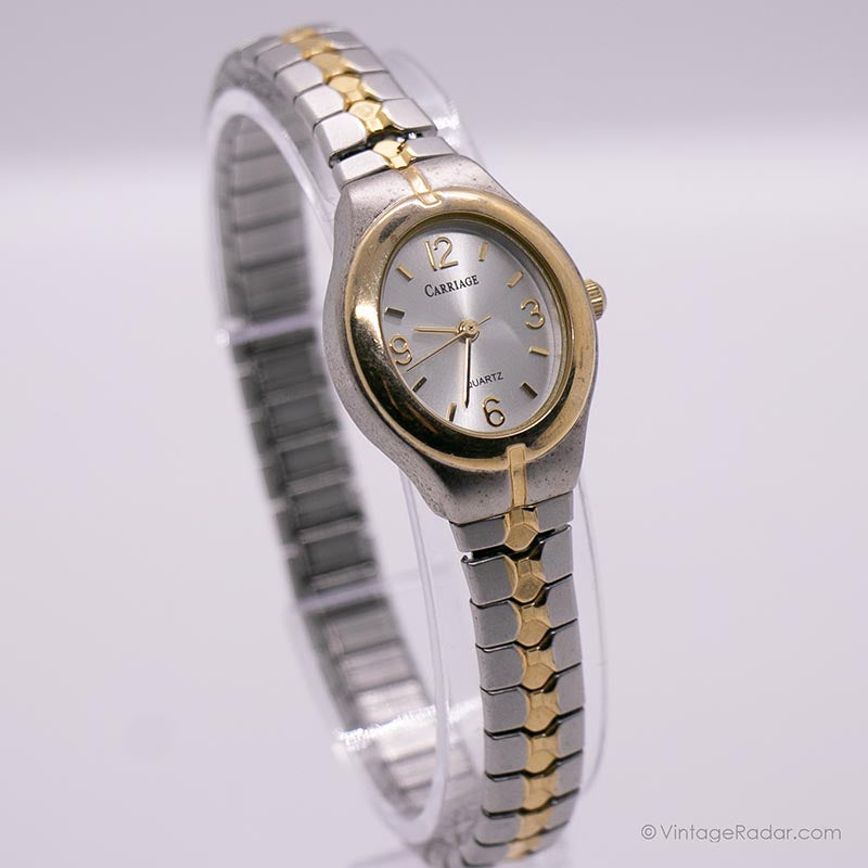 Vintage Two-tone Carriage by Timex Watch for Her with Oval-Shaped Case ...