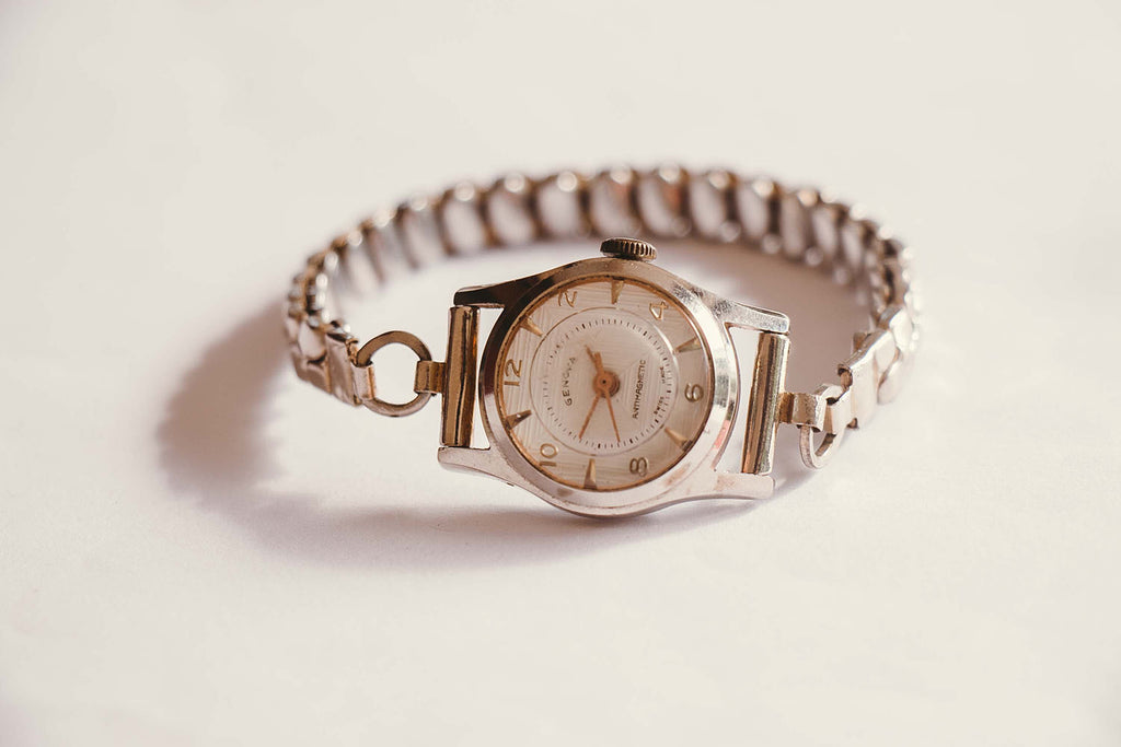 Silver-Tone Genova Antimagnetic Mechanical Watch | Vintage Watches ...