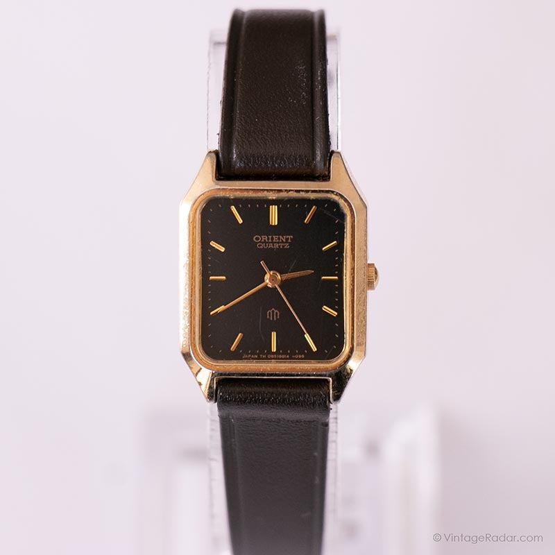 Vintage Orient Gold-tone Watch | Black Dial Rectangular Watch for Her ...