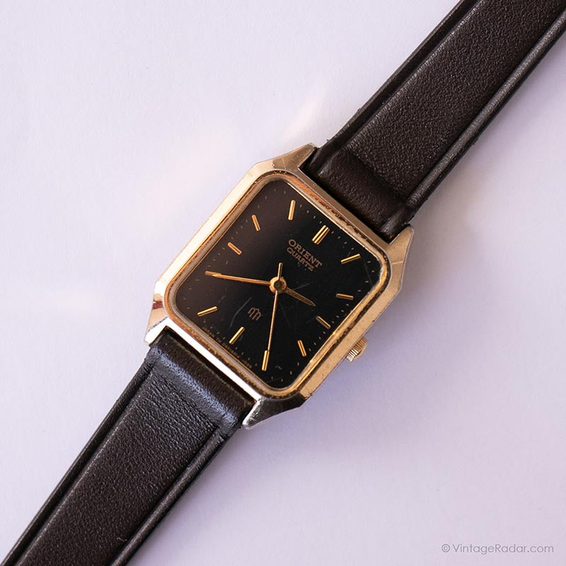 Vintage Orient Gold-tone Watch | Black Dial Rectangular Watch for Her ...