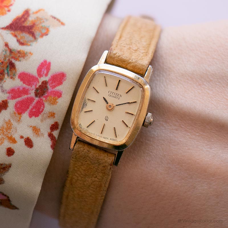 Vintage Tiny Citizen Watch for Ladies | Rectangular Gold-tone Watch ...