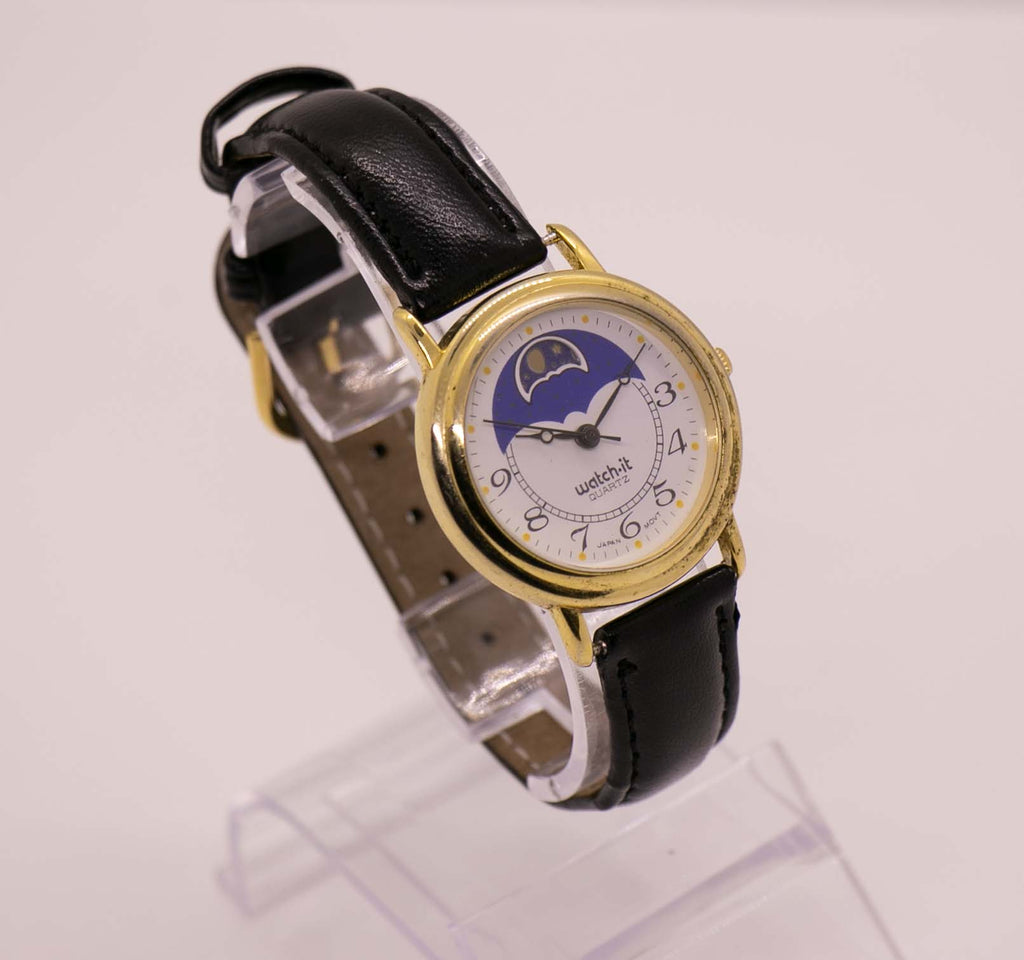 Gold-tone Watch it Moon Phase Watch | Vintage Quartz Watch Unisex ...