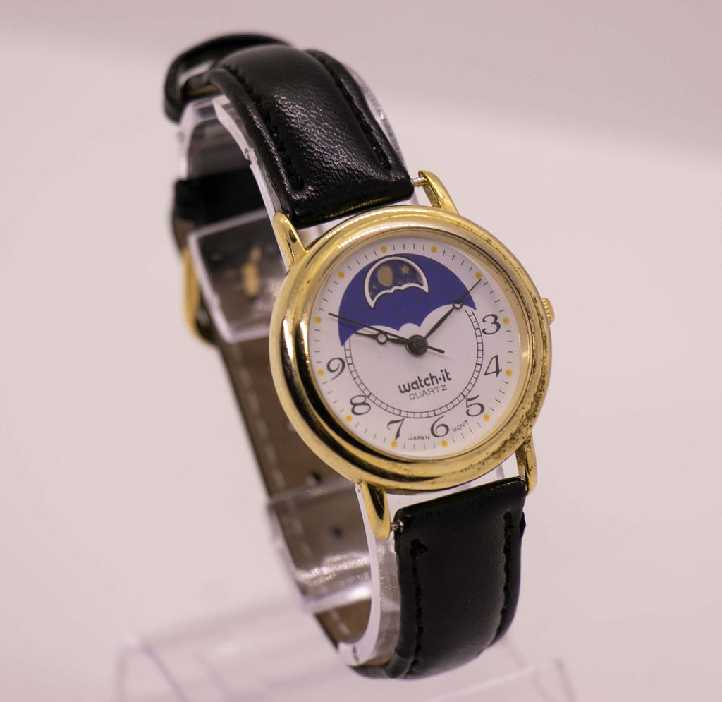 Gold-tone Watch it Moon Phase Watch | Vintage Quartz Watch Unisex ...