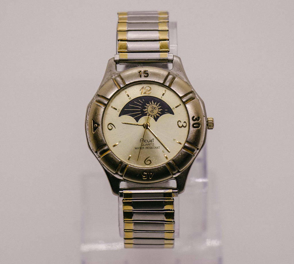 Vintage Acuet Moon Phase Watch | Elegant Moonphase Quartz Watch ...