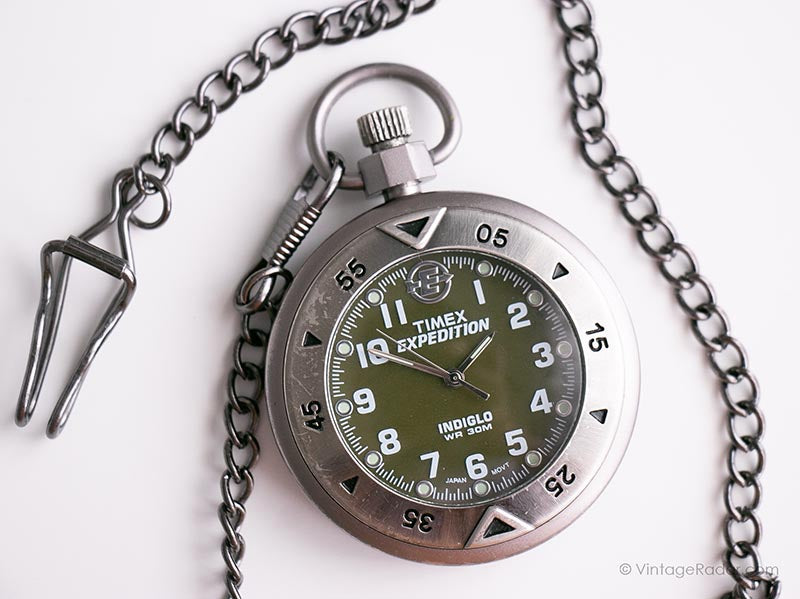 Vintage Timex Expedition Pocket Watch | Silver-tone Timex Indiglo Pock ...