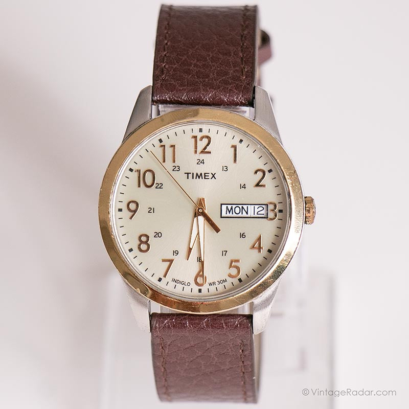 Vintage Luxurious Timex Indiglo Day Date Watch with Champagne Dial ...