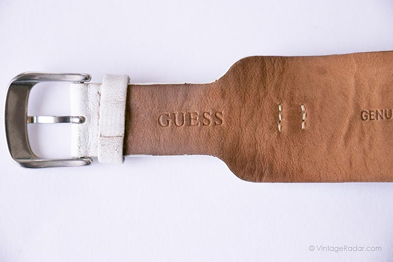 Vintage Rectangular Guess Watch for Women | White Leather Cuff Watch ...
