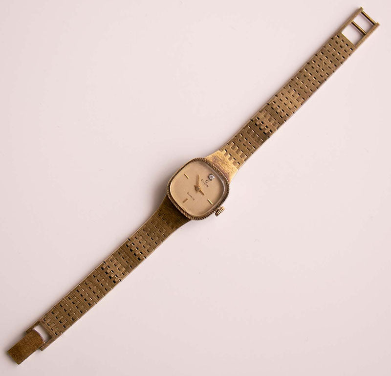 Gold-tone Square Elgin Quartz Watch for Women | Vintage Elgin Watch ...