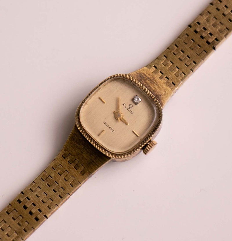 Gold-tone Square Elgin Quartz Watch for Women | Vintage Elgin Watch ...