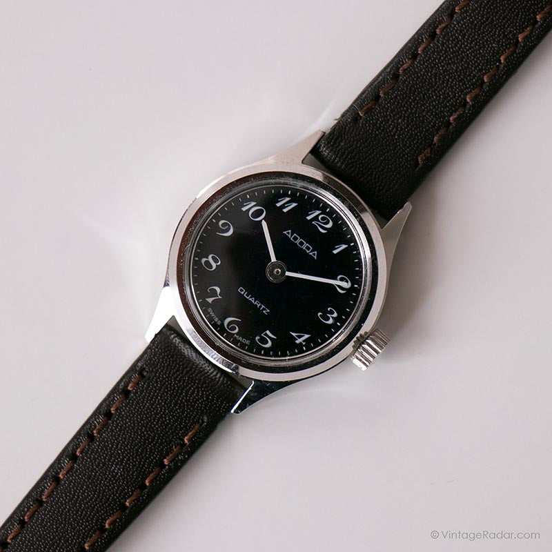 Vintage Tiny Adora Watch for Her | Black Dial Silver-tone Wristwatch ...