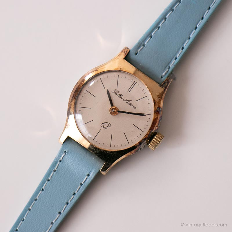 Vintage Gold-tone Pallas Adora Watch | Blue Strap Watch for Ladies ...