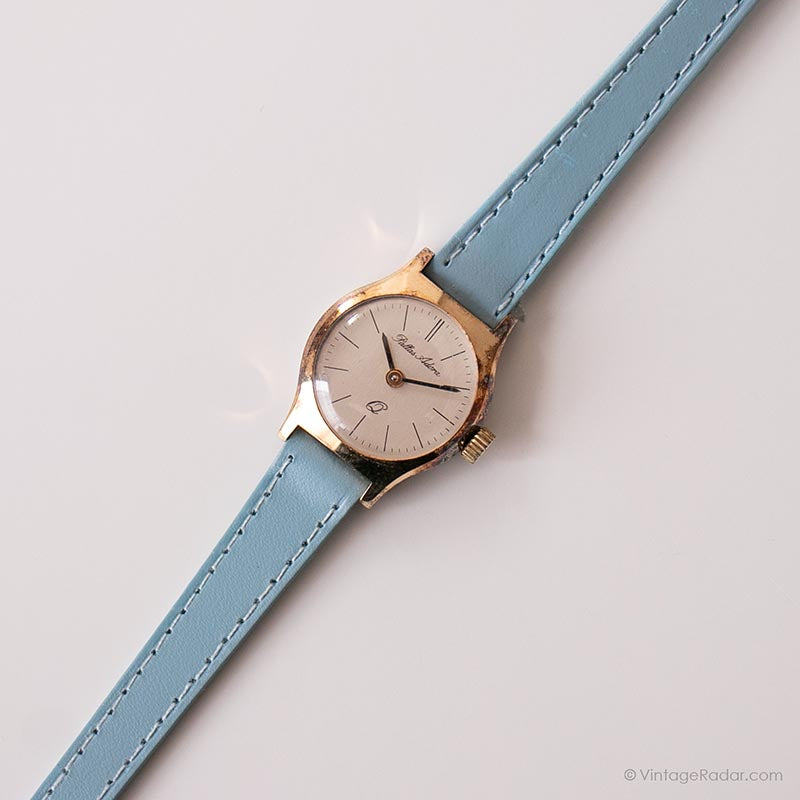 Vintage Gold-tone Pallas Adora Watch | Blue Strap Watch for Ladies ...