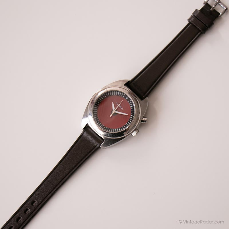 Vintage Silver-tone Fossil Watch | Red Dial Branded Watch for Ladies ...