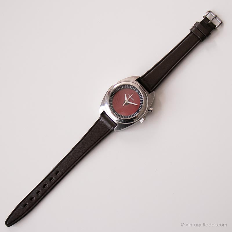 Vintage Silver-tone Fossil Watch | Red Dial Branded Watch for Ladies ...