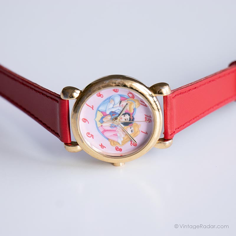 Vintage Gold-tone Disney Watch for Ladies | Pink Dial Princess Watch ...