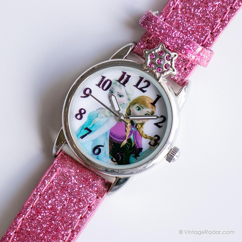 Silver-tone Elsa and Anna Watch | Vintage Pink Strap Wristwatch ...