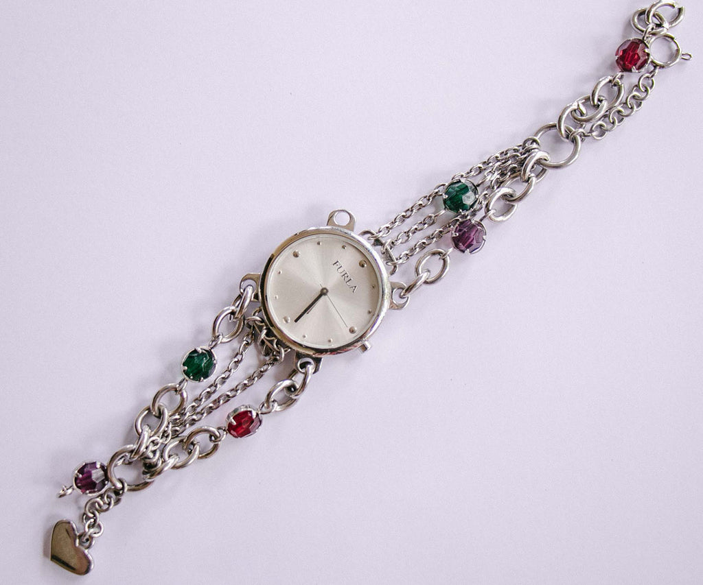 Furla Silver-tone Watch for Women | Charm Bracelet with Gemstones ...