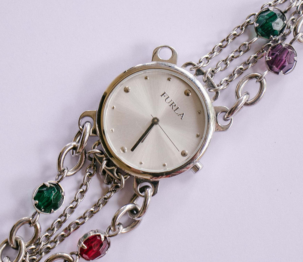 Furla Silver-tone Watch for Women | Charm Bracelet with Gemstones ...