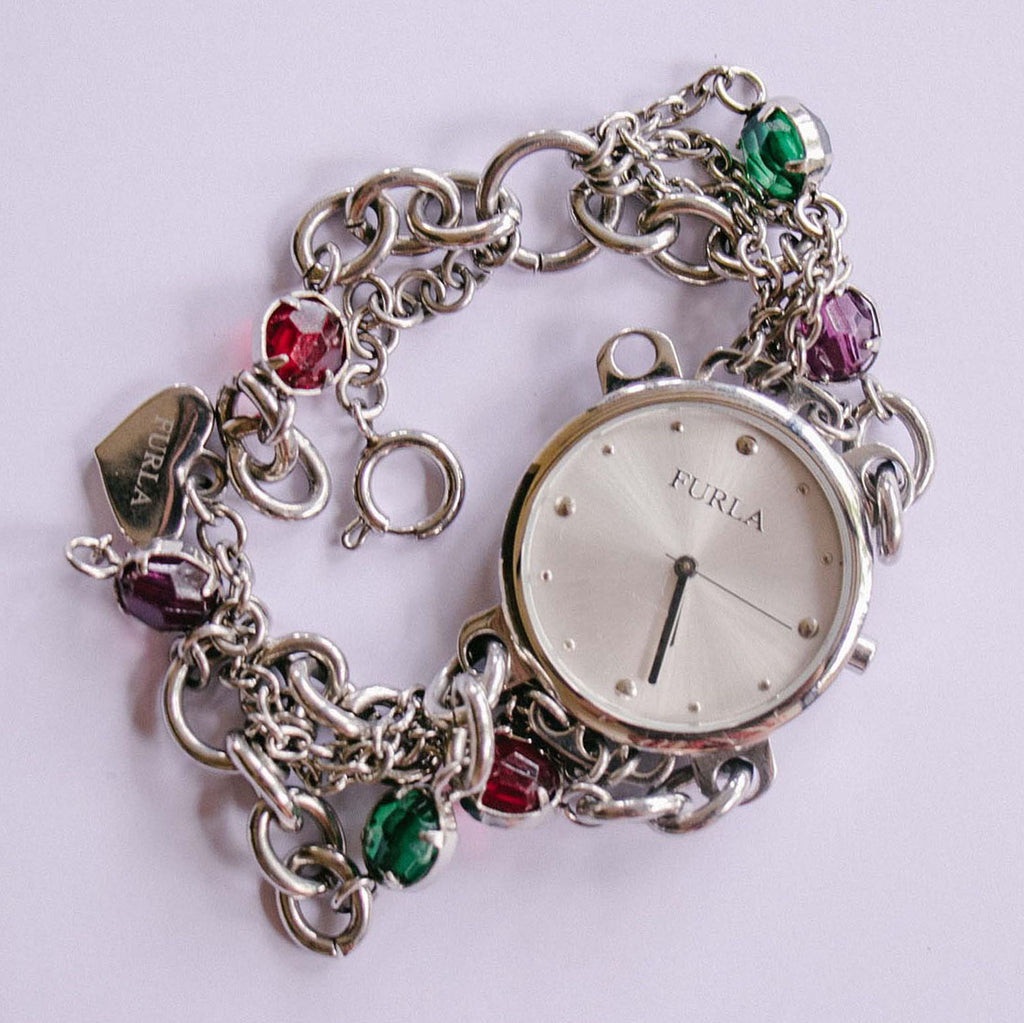 Furla Silver-tone Watch for Women | Charm Bracelet with Gemstones ...