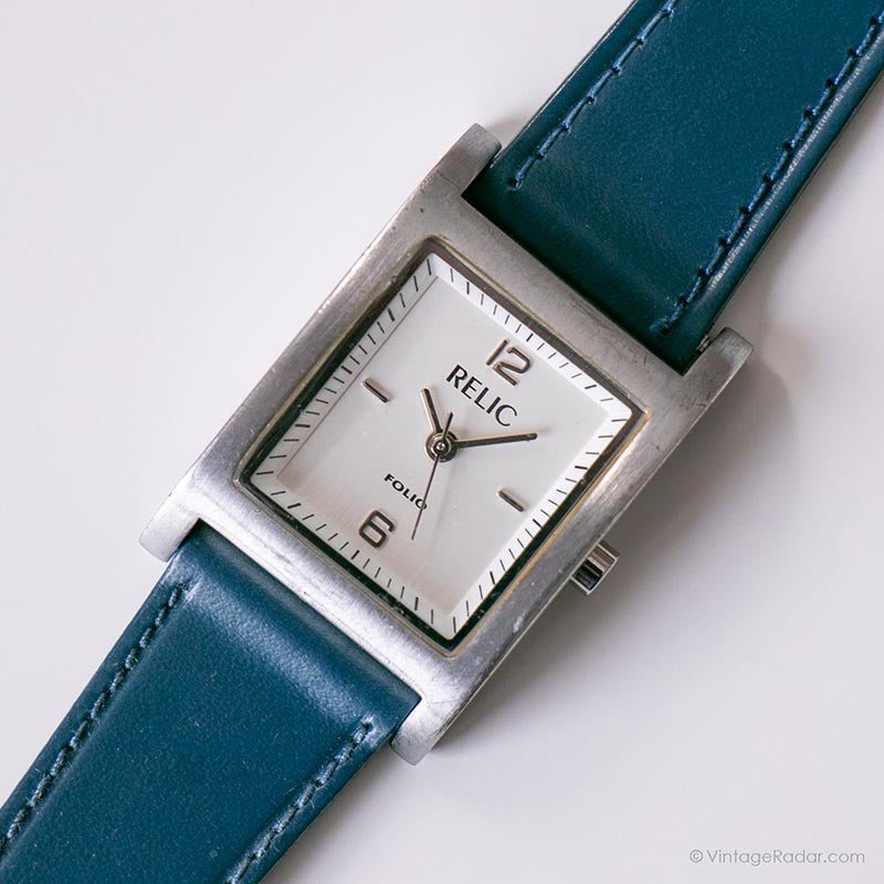 Vintage Rectangular Relic Watch | Blue Leather Women's Watch – Vintage ...