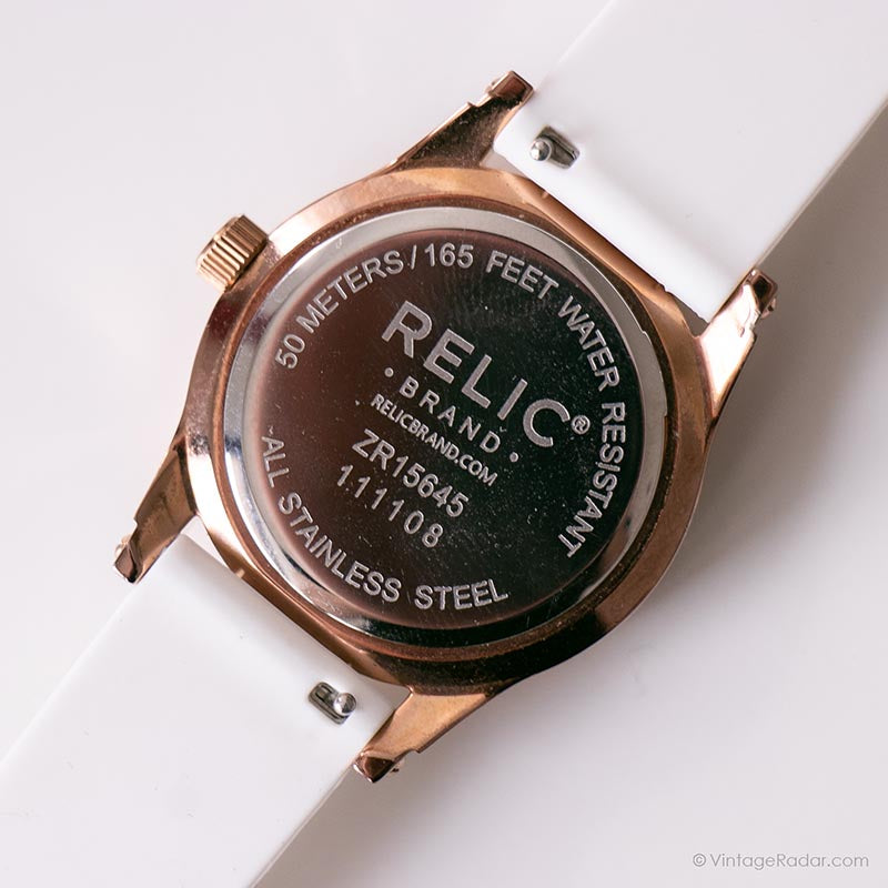 Vintage Rose-Gold Watch by Relic | White Dial Date Watch for Women ...