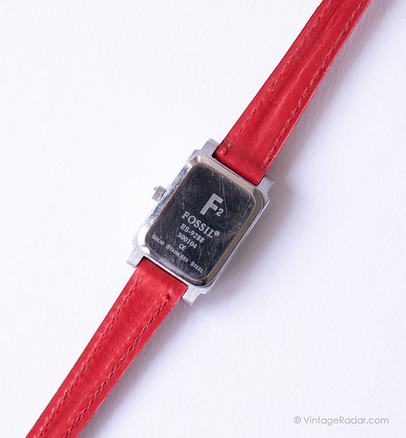 Vintage Tiny Rectangular Fossil Ladies Watch with Red Leather Strap ...