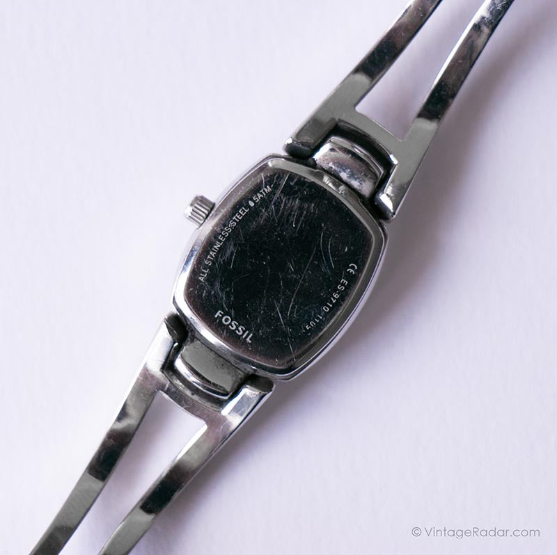 Tiny Rectangular Fossil Watch for Women | Silver-tone Fossil Quartz ...