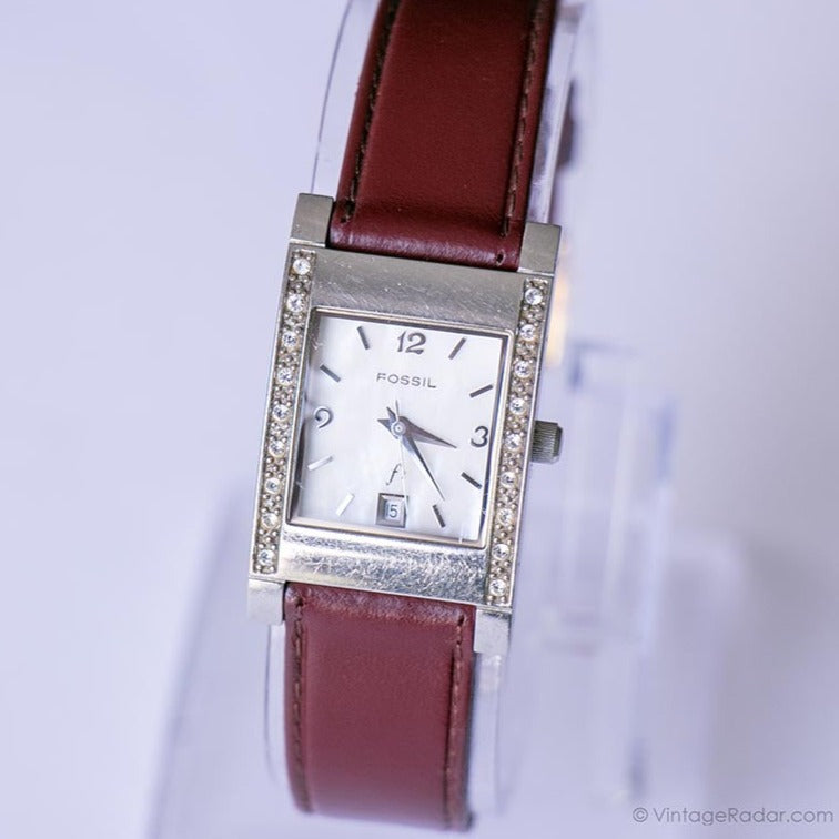Vintage Rectangular Fossil Watch with Pearly Dial | Designer Watch ...