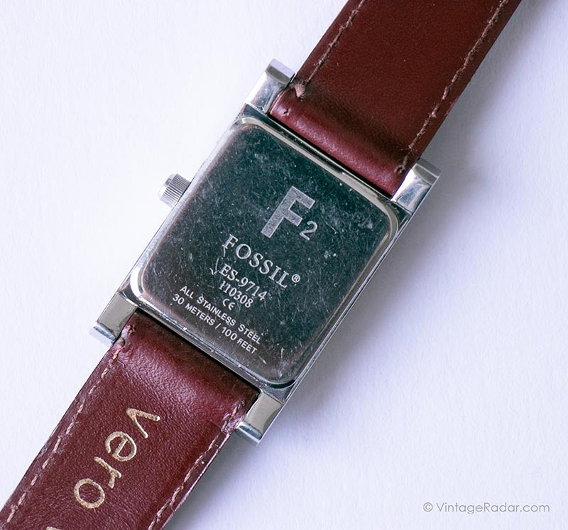 Vintage Rectangular Fossil Watch with Pearly Dial | Designer Watch ...