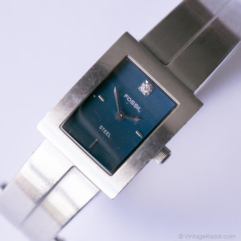 Vintage Blue-dial Fossil Bangle Watch | Minimalist Fossil Bracelet ...