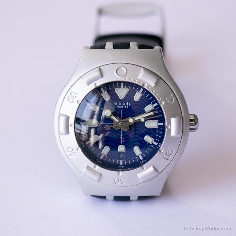 Vintage 2002 Swatch YDS4015 OPAH BLUE Watch | Silver-tone Irony Scuba ...