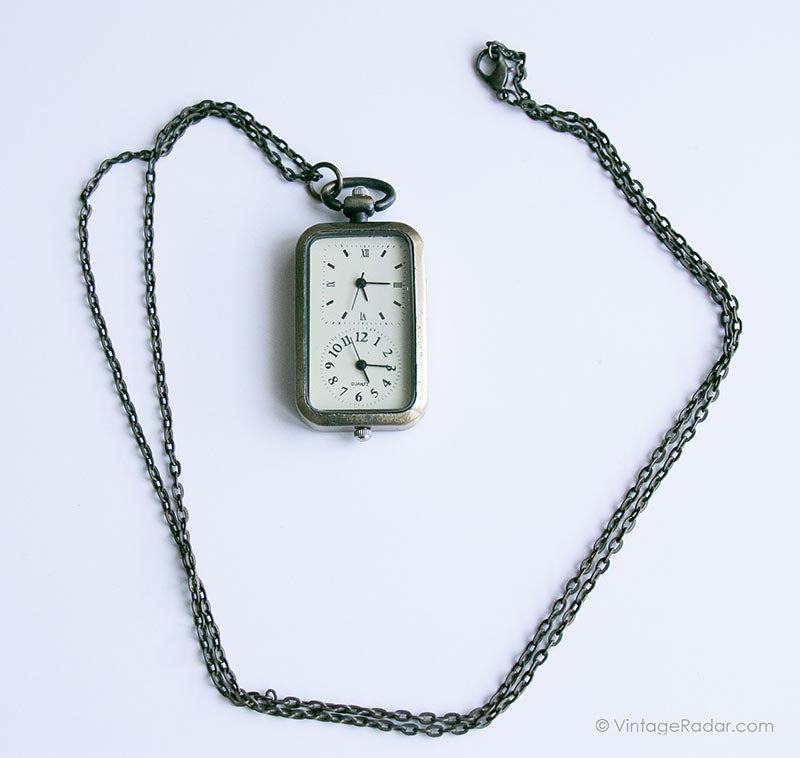 Vintage Rectangle Pocket Watch | Gold-tone Double Dial Pocket Watch ...