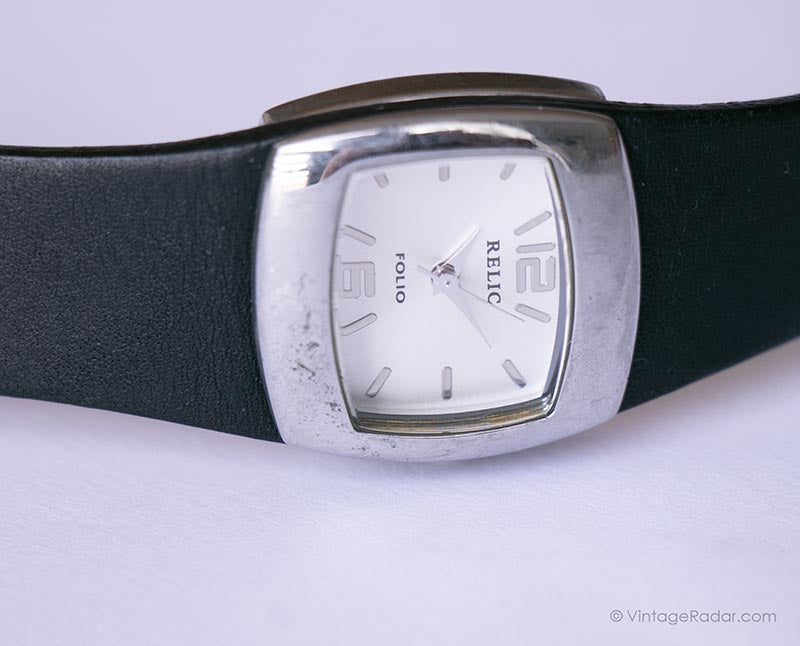 Vintage Rectangular Relic Folio Quartz Watch for Women Black Strap ...