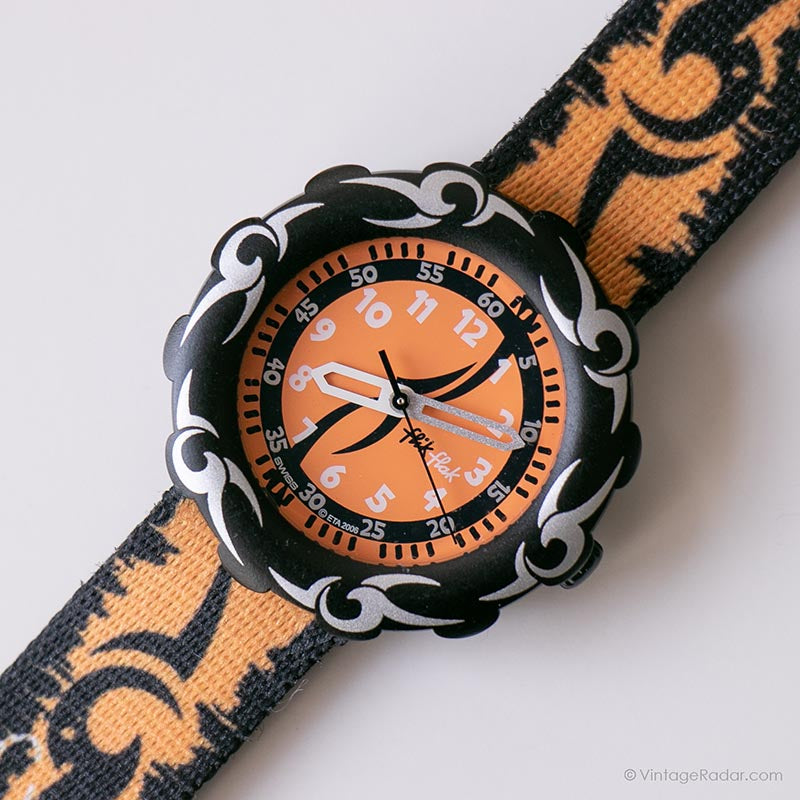 Vintage 2006 Tribal Flik Flak Watch by Swatch | Black and Orange Watch ...