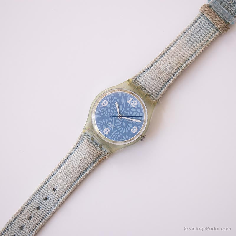 2002 Swatch GS113 LOST IN THE FIELDS Watch | Vintage Blue Floral Watch – Vintage Radar