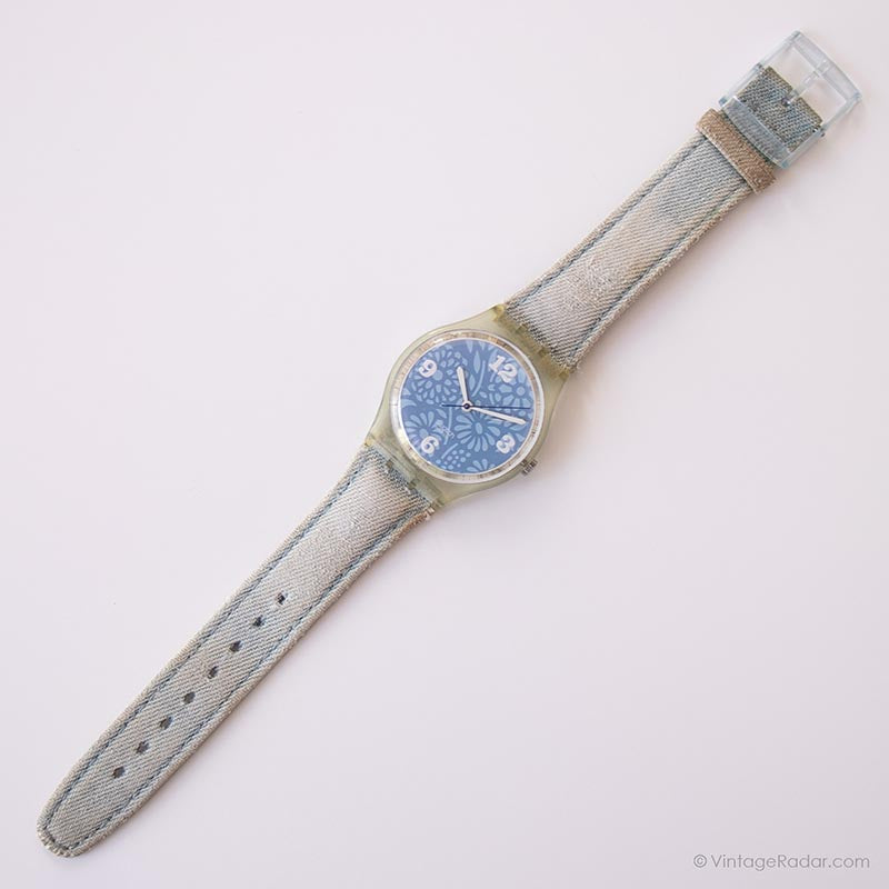 2002 Swatch GS113 LOST IN THE FIELDS Watch | Vintage Blue Floral Watch – Vintage Radar
