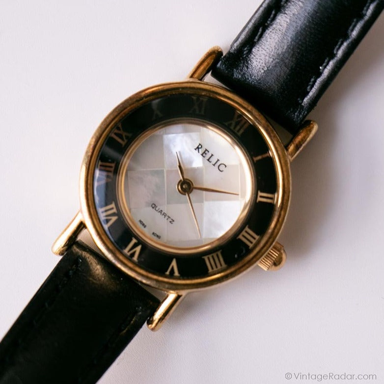 Vintage Relic Marble-Dial Quartz Watch | Ladies Retro Gold-tone Watch ...