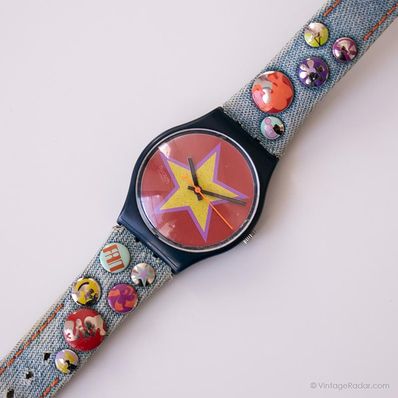 1998 Swatch GI101 STARS & PINS Watch | Vintage Gold Star Swatch ...
